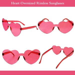 JFTOWN 12 Pairs Heart Shape Rimless Valentines Sunglasses Candy Color Frameless One Piece Love Glasses for Women Party Favor (Hot Pink)