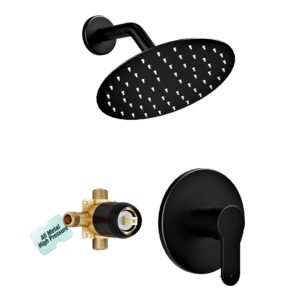 homgoo shower faucet, matte black shower faucet set, bathroom rain shower system with 6-inch shower head, single-handle shower trim kit with rough-in valve, matte black