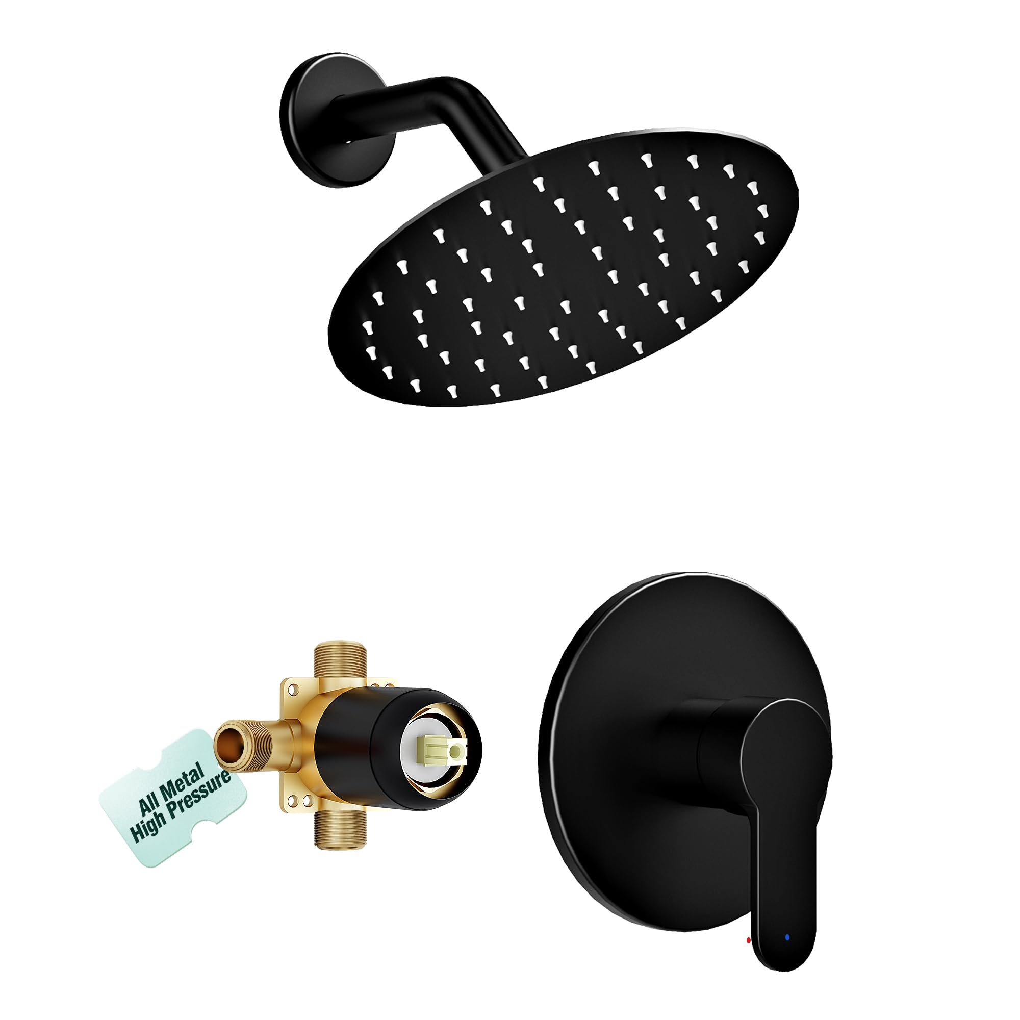 HomGoo Shower Faucet, Matte Black Shower Faucet Set, Bathroom Rain Shower System with 6-Inch Shower Head, Single-Handle Shower Trim Kit with Rough-in Valve, Matte Black