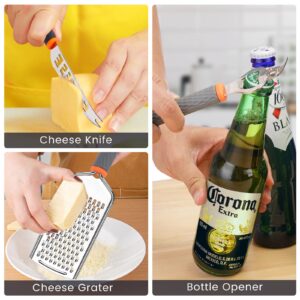 Kitchen Gadget Utensil Set, 9PCS Stainless Steel Cooking & Baking Accessory with Non-Slip Silicone Handle, Set Includes Knife, Peeler, Grater, Whisk, Garlic Press, Pizza Cutter and Bottle Can Opener