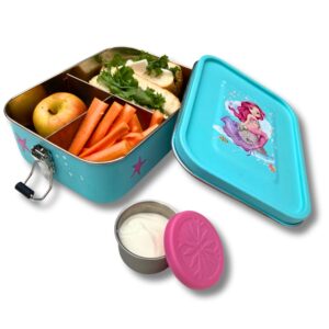 Integral Petal Stainless Steel Lunch Box for Kids with Matching Dip Container, Bento Box for Kids, 3-Compartment Metal Lunch Container, School Lunch box, Snack Container for Kids, Dishwasher Safe