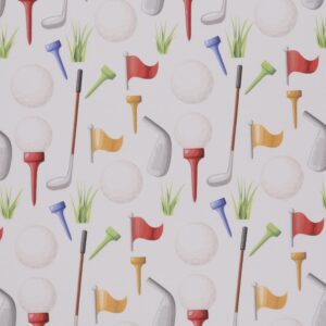 mook fabrics cotton golf icons, white/multi cut by the yard