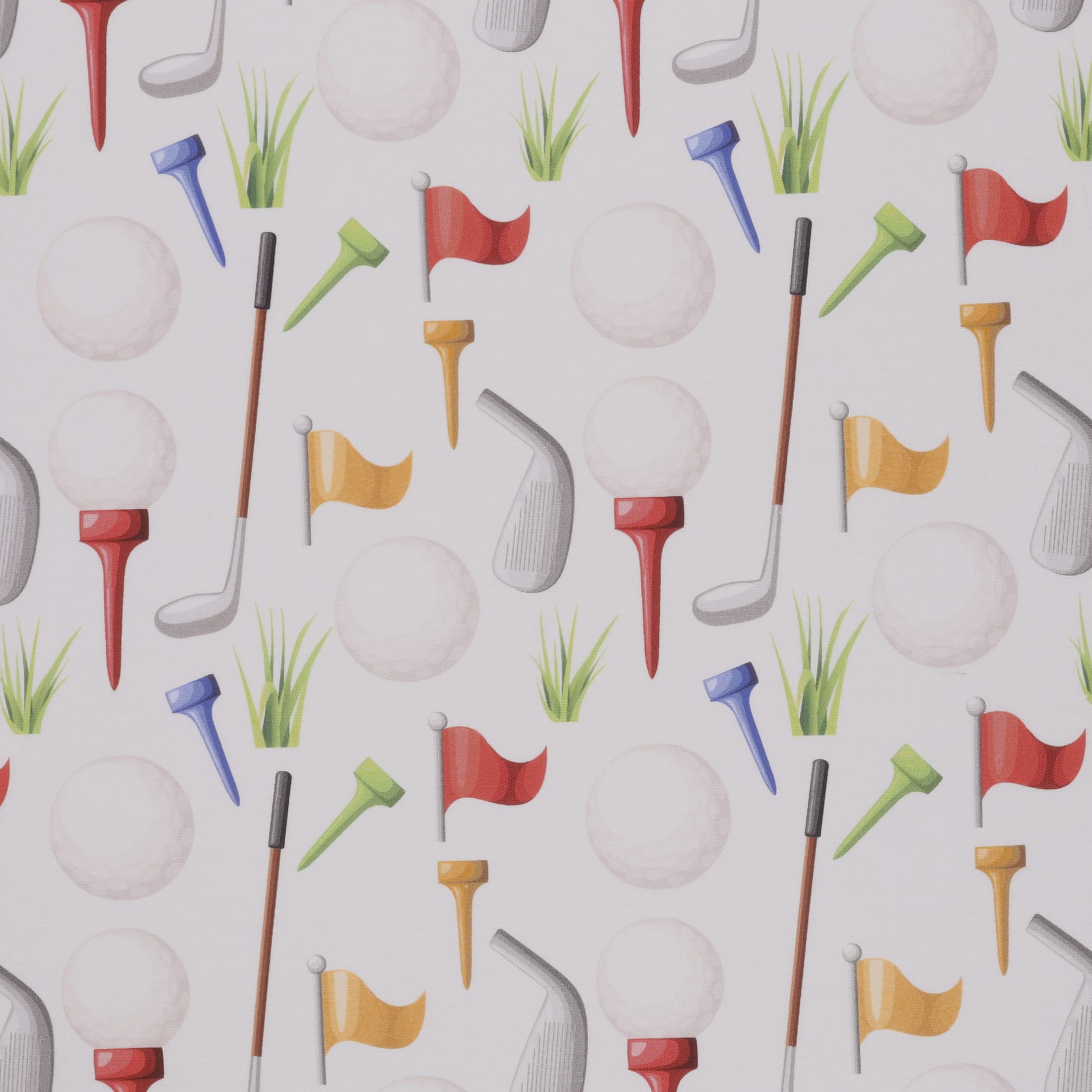 Mook Fabrics Cotton Golf Icons, White/Multi Cut by The yard