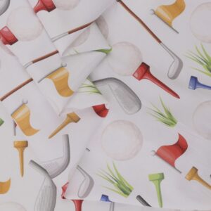 Mook Fabrics Cotton Golf Icons, White/Multi Cut by The yard