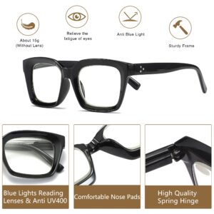 LOUOL 3 Pack Readers for Women Oprah Style Square Reading Glasses with Spring Hinge Blue Light Blocking for Men Ladies +2.0