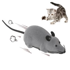 auto moving mouse cat toy, interactive cat toys wireless electronic fake mouse rat pet toy running wheel plush rat chasing prank toy for cats dogs kids novelty gift by greatstar (grey, no controller)