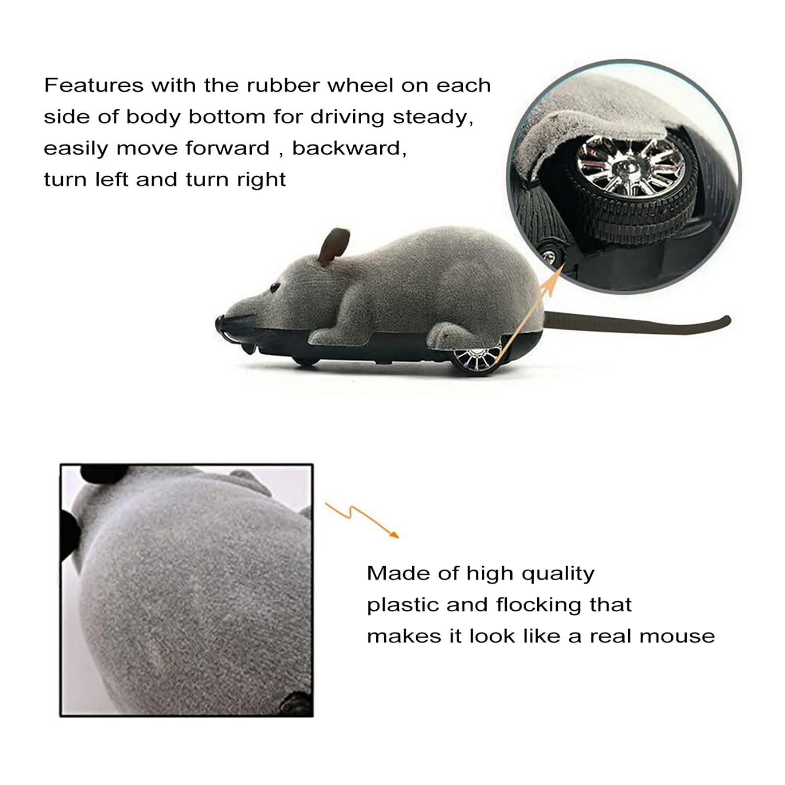 Auto Moving Mouse Cat Toy, Interactive Cat Toys Wireless Electronic Fake Mouse Rat Pet Toy Running Wheel Plush Rat Chasing Prank Toy for Cats Dogs Kids Novelty Gift By Greatstar (Grey, No Controller)