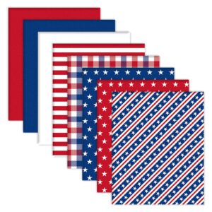 whaline 8pcs patriotic cotton fabric bundles 18 x 22 inch red blue white star stripe fat quarters 4th of july quilting patchwork squares sewing fabrics for diy handmade crafting home party decor