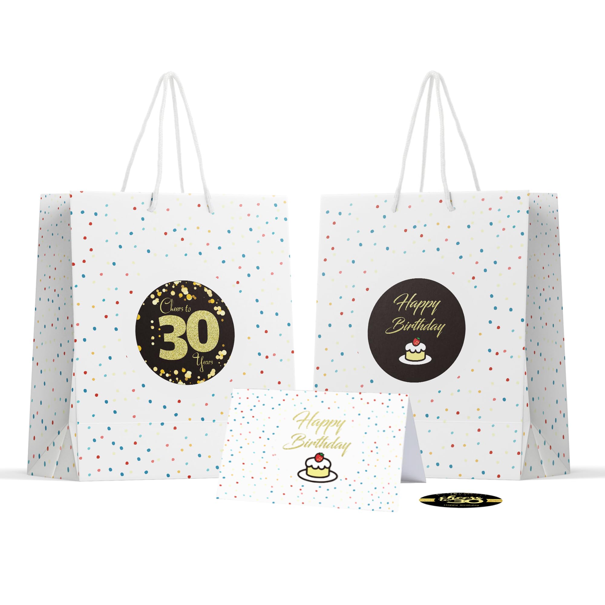 Sumerk 30th Birthday Gift Bag Cheers to 30 Paper Gift Bags with Birthday Cards and 30th Birthday Stickers - 2 Pcs 30th Gift Bags, 2 Pcs Birthday Cards, 2 Pcs 30 Birthday Stickers