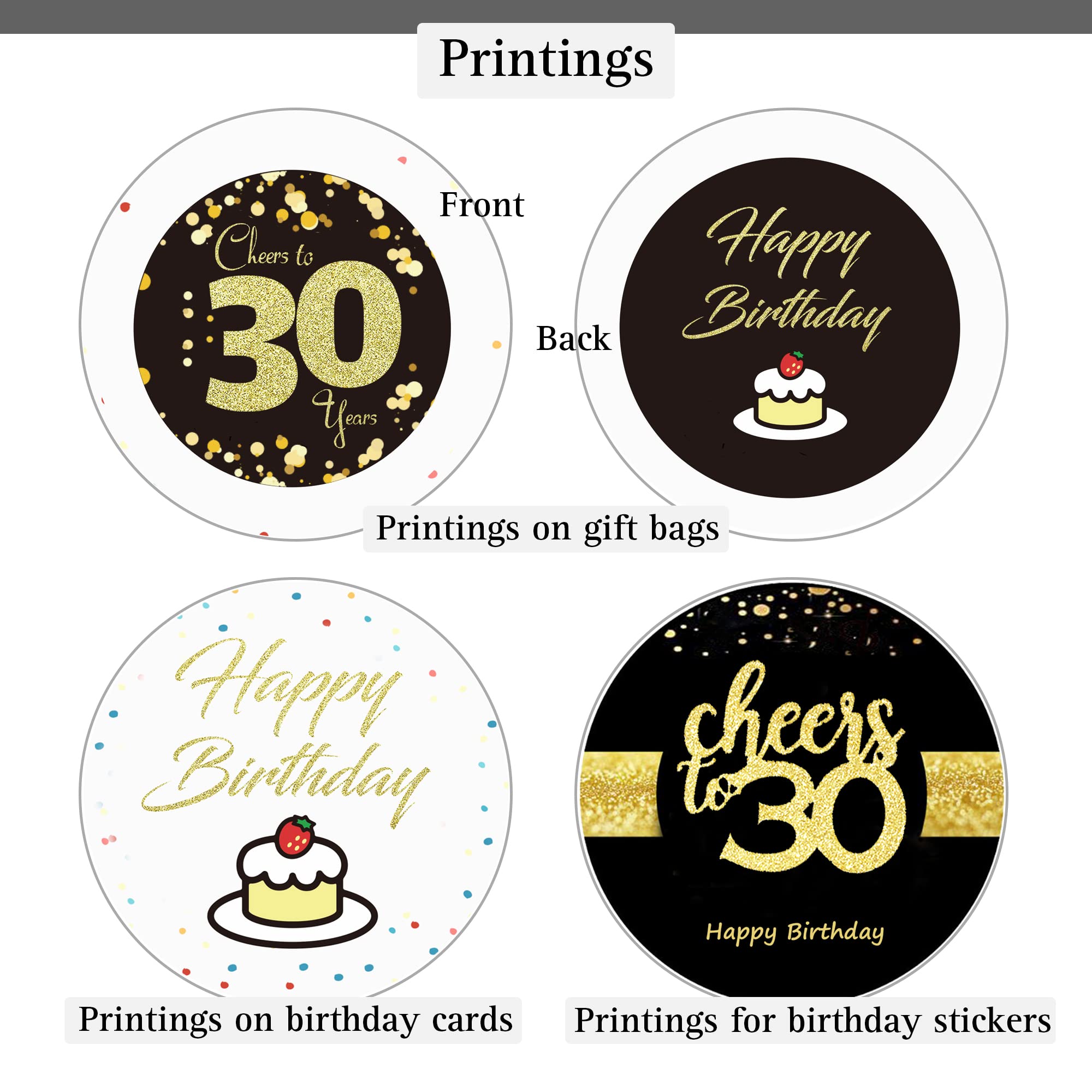 Sumerk 30th Birthday Gift Bag Cheers to 30 Paper Gift Bags with Birthday Cards and 30th Birthday Stickers - 2 Pcs 30th Gift Bags, 2 Pcs Birthday Cards, 2 Pcs 30 Birthday Stickers