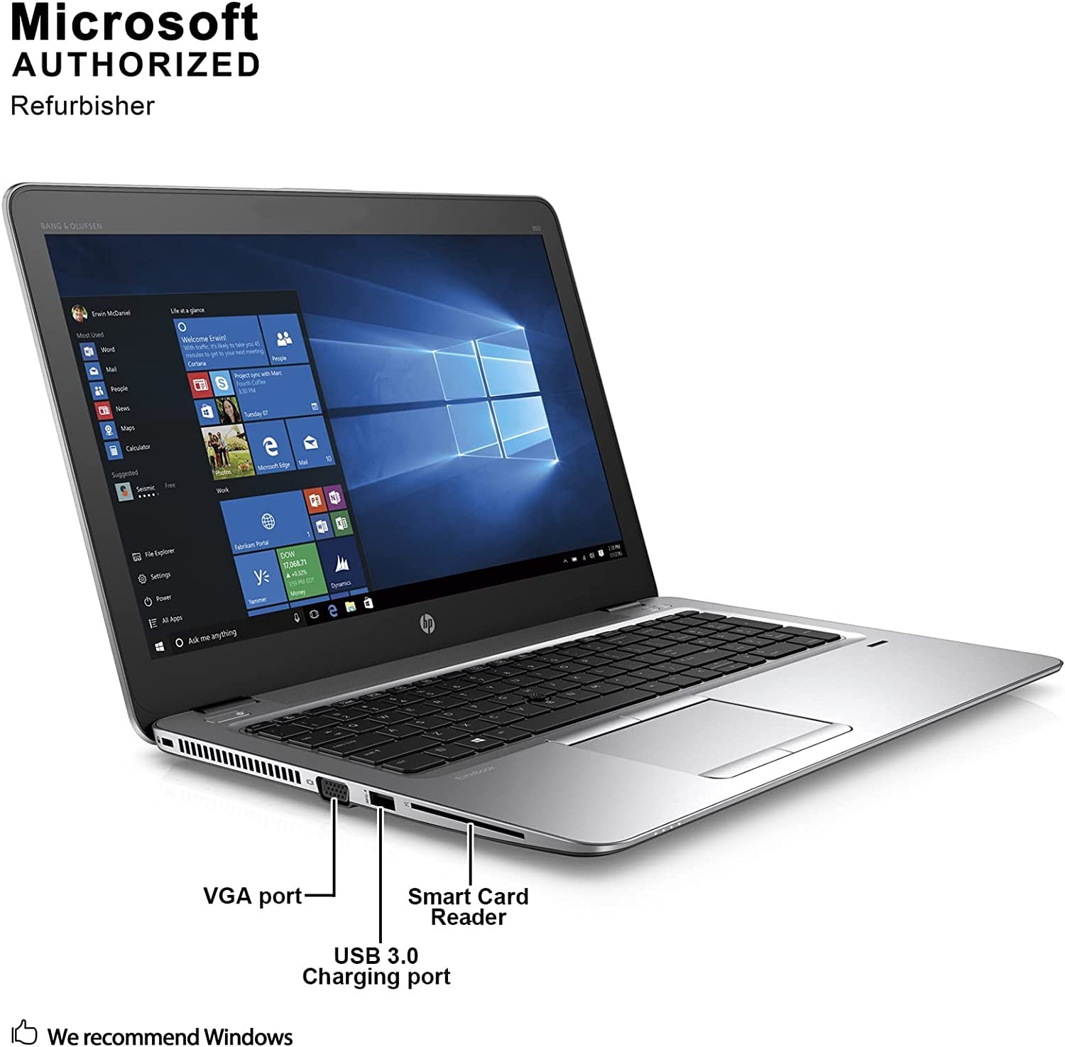 HP Elitebook 850 G3 15.6 HD, Core i5-6300U 2.4GHz, 16GB RAM, 512GB Solid State Drive, Windows 10 Pro 64Bit (Renewed)