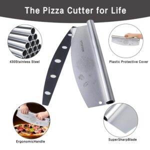 14" Pizza Cutter, Little Cook Ultra Sharp Stainless Steel Pizza Cutter Rocker with Cover, Pizza Knife Slicer for all Types of Quesadillas, Flatbreads, Brownies, Dishwasher Safe