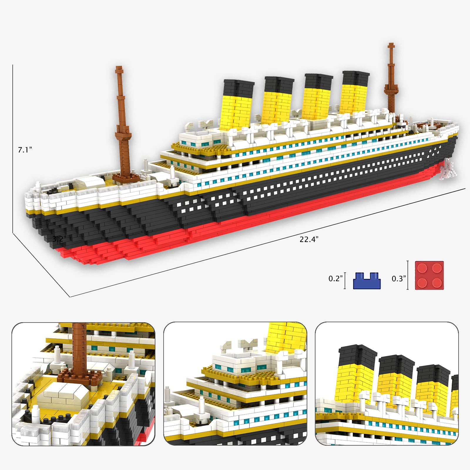 Sumkurt Titanic Building Blocks Set with LED, 3800pcs Titanic Toy Micro Building Kit, Titanic Gift Ship Model Building Bricks, DIY Educational Christmas Toys Gift