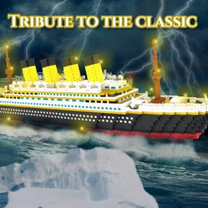 Sumkurt Titanic Building Blocks Set with LED, 3800pcs Titanic Toy Micro Building Kit, Titanic Gift Ship Model Building Bricks, DIY Educational Christmas Toys Gift