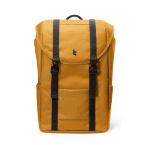 tomtoc flap laptop backpack, lightweight, water-resistant casual daypack, durable work-pack, vintage classic rucksack for 13-15.6 inch laptop, perfect for campus, street, 22l yellow