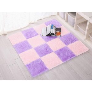 LKXHarleya 16pcs Interlocking Foam Mats, Fluffy Carpet Tiles Plush Area Rug Interlocking Floor Tiles Soft Floor Mats, Pink