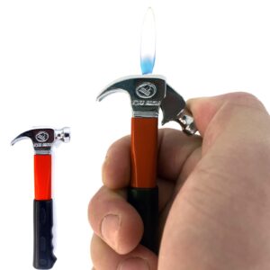 meiegens open flame butane lighter, axe hammer shaped butane lighter,refillable novelty tool lighter for outdoor indoor(without gas) (hammer red)