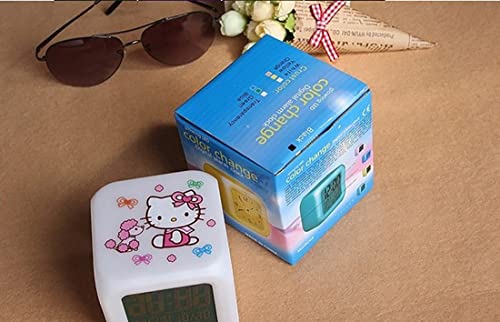 for Hello Kitty Alarm Clock w/ Soothing Glow LED Lights And Thermometer Luminous Small Alarm Clock Creative Cartoon Students with Alarm Clock Mute Simple Colorful Luminous Children's Bedroom Bedside