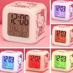 for Hello Kitty Alarm Clock w/ Soothing Glow LED Lights And Thermometer Luminous Small Alarm Clock Creative Cartoon Students with Alarm Clock Mute Simple Colorful Luminous Children's Bedroom Bedside