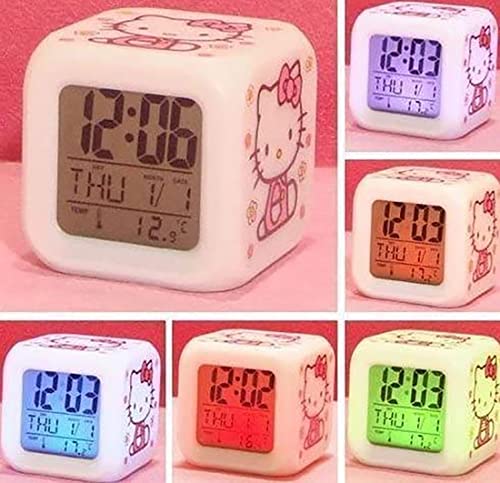 for Hello Kitty Alarm Clock w/ Soothing Glow LED Lights And Thermometer Luminous Small Alarm Clock Creative Cartoon Students with Alarm Clock Mute Simple Colorful Luminous Children's Bedroom Bedside