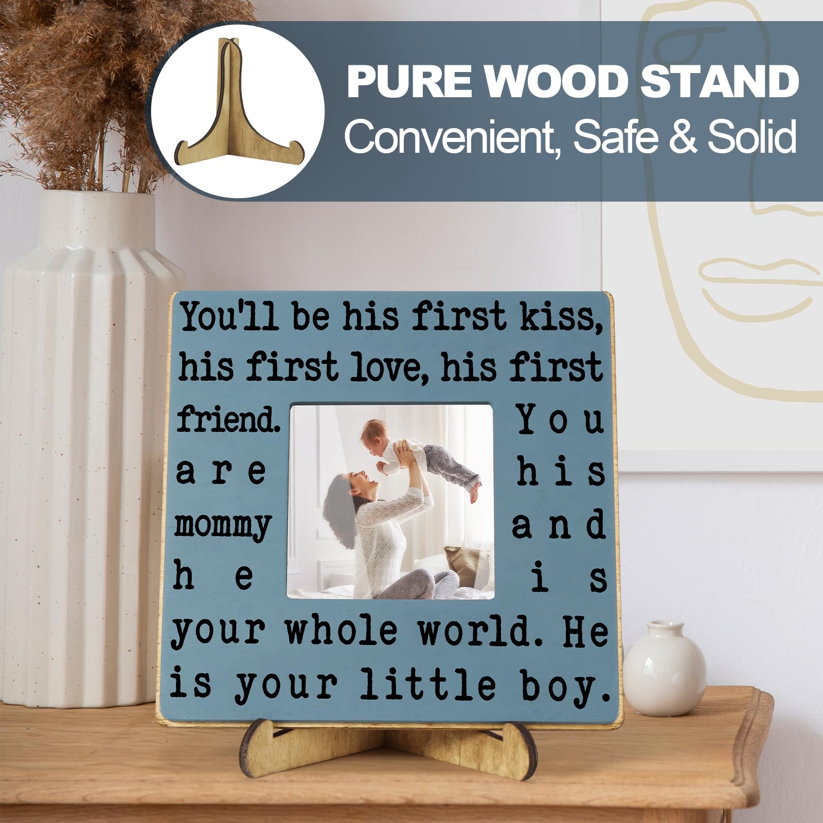 THYGIFTREE New Mom Gifts for Women After Birth, Pregnant Mom Gifts for New Mom, First Mothers Day, Pregnancy Gifts for First Time Moms, New Mom and Son Blue Picture Frame