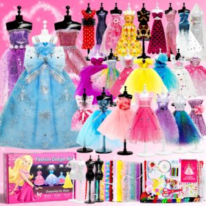 axirata 800+pcs fashion designer kit for girls creativity diy arts & crafts kit for kids with fashion design sketchbook, 4 mannequins, sewing kit for teen girls birthday gift age 6 7 8 9 10 11 12+