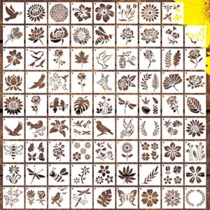 dzxcyz 80 pcs 3 x 3 inch stencils for painting on wood, reusable flower stencils butterfly stencils bird plastic stencils bee wall stencil diy craft template paint stencils set for wall home decor