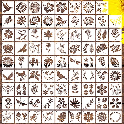 DZXCYZ 80 Pcs 3 x 3 Inch Stencils for Painting on Wood, Reusable Flower Stencils Butterfly Stencils Bird Plastic Stencils Bee Wall Stencil DIY Craft Template Paint Stencils Set for Wall Home Decor