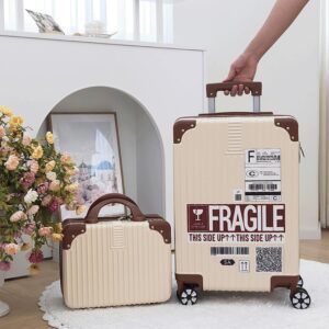 Carry On Luggage Suitcase with Wheels 2-Piece Luggage Sets 20" Carry-On and 14" Small Bag Lightweight Carrying Bag Potable Make up Travel Case - Ivory