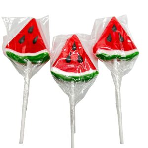 Watermelon Candy Lollipops - 12 Suckers Individually Wrapped - Summer Party Favors - Pool Party Treats - BBQ - Goodie Bags for Kids Birthday Party - Wedding Party Candy Buffet - Hand Decorated Pops