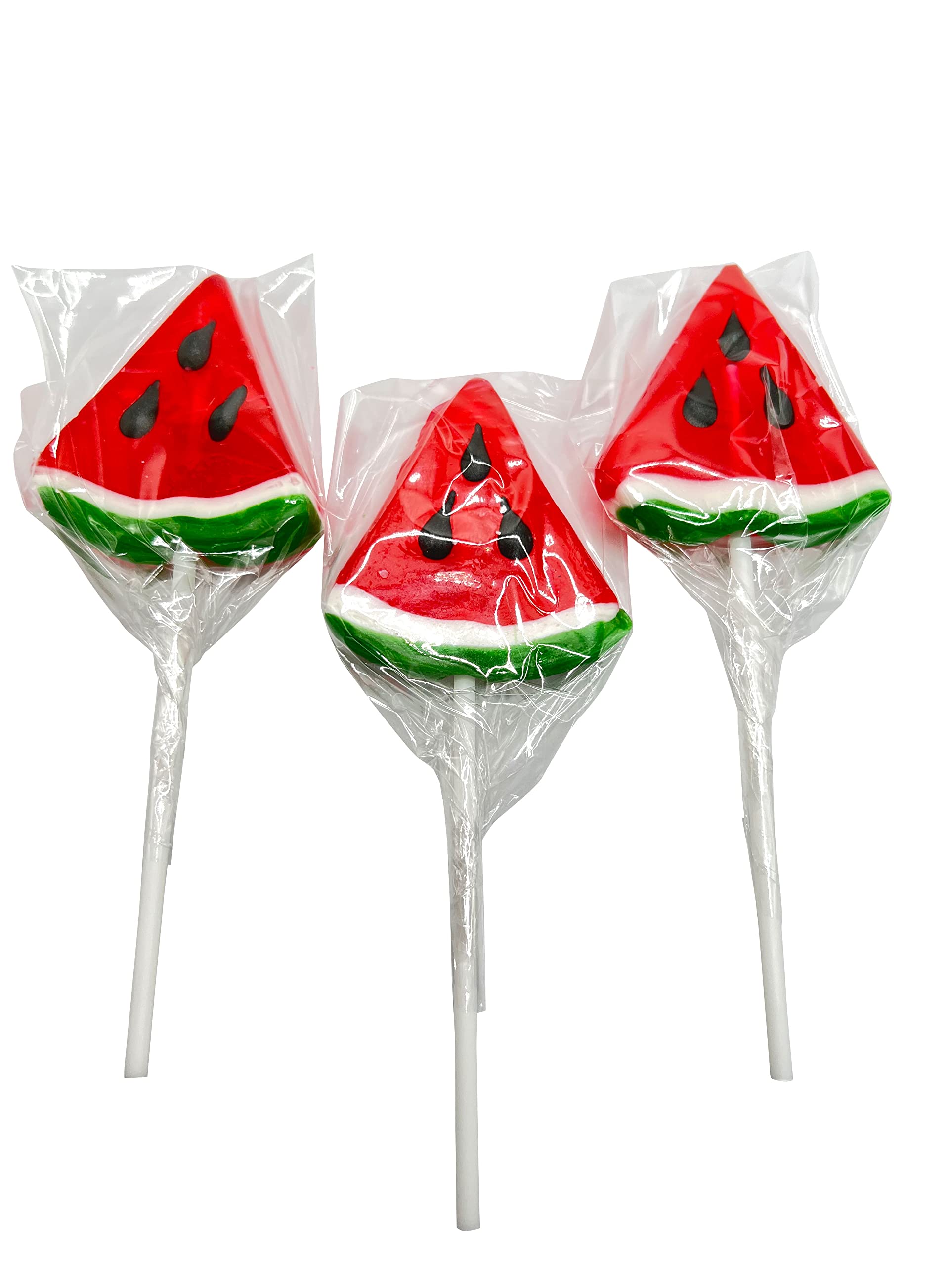 Watermelon Candy Lollipops - 12 Suckers Individually Wrapped - Summer Party Favors - Pool Party Treats - BBQ - Goodie Bags for Kids Birthday Party - Wedding Party Candy Buffet - Hand Decorated Pops