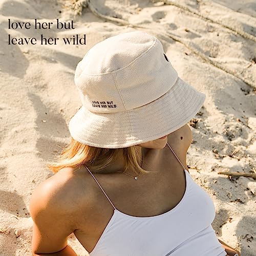 Atticus Poetry Bucket Hat, Love Her But Leave Her Wild - Trendy Summer Girl Terry Cloth Cap, Sun Hats for Women, One Size (Khaki, Heart)