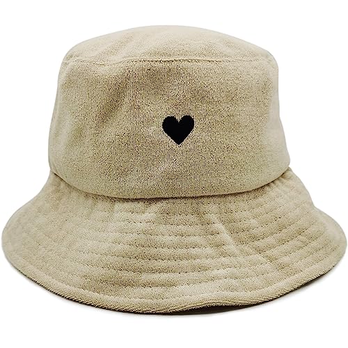 Atticus Poetry Bucket Hat, Love Her But Leave Her Wild - Trendy Summer Girl Terry Cloth Cap, Sun Hats for Women, One Size (Khaki, Heart)