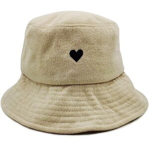 atticus poetry bucket hat, love her but leave her wild - trendy summer girl terry cloth cap, sun hats for women, one size (khaki, heart)