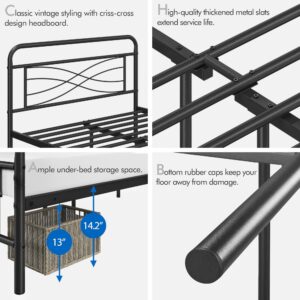 Yaheetech Queen Bed Frames Metal Platform Bed Mattress Foundation with Criss-Cross Design Headboard, Ample Underbed Storage Space, Heavy Duty Slat Support, No Box Spring Needed, Queen Size Black