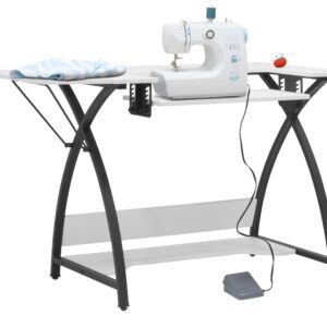 Sew Ready Comet Plus Hobby Side and Lower Shelf Sewing Table, 45.5" W x 23.5" D x 30" H, Black/White