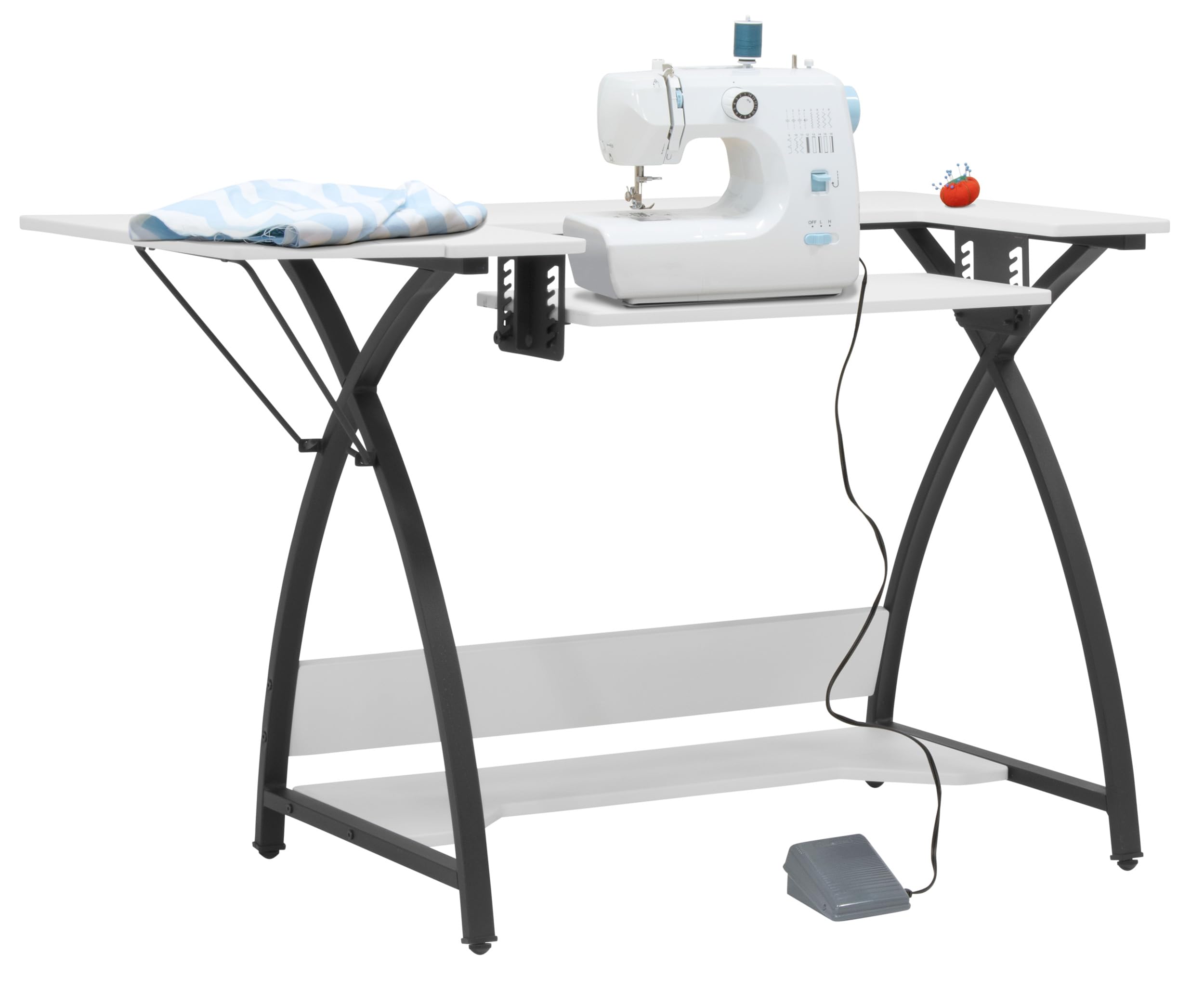 Sew Ready Comet Plus Hobby Side and Lower Shelf Sewing Table, 45.5" W x 23.5" D x 30" H, Black/White