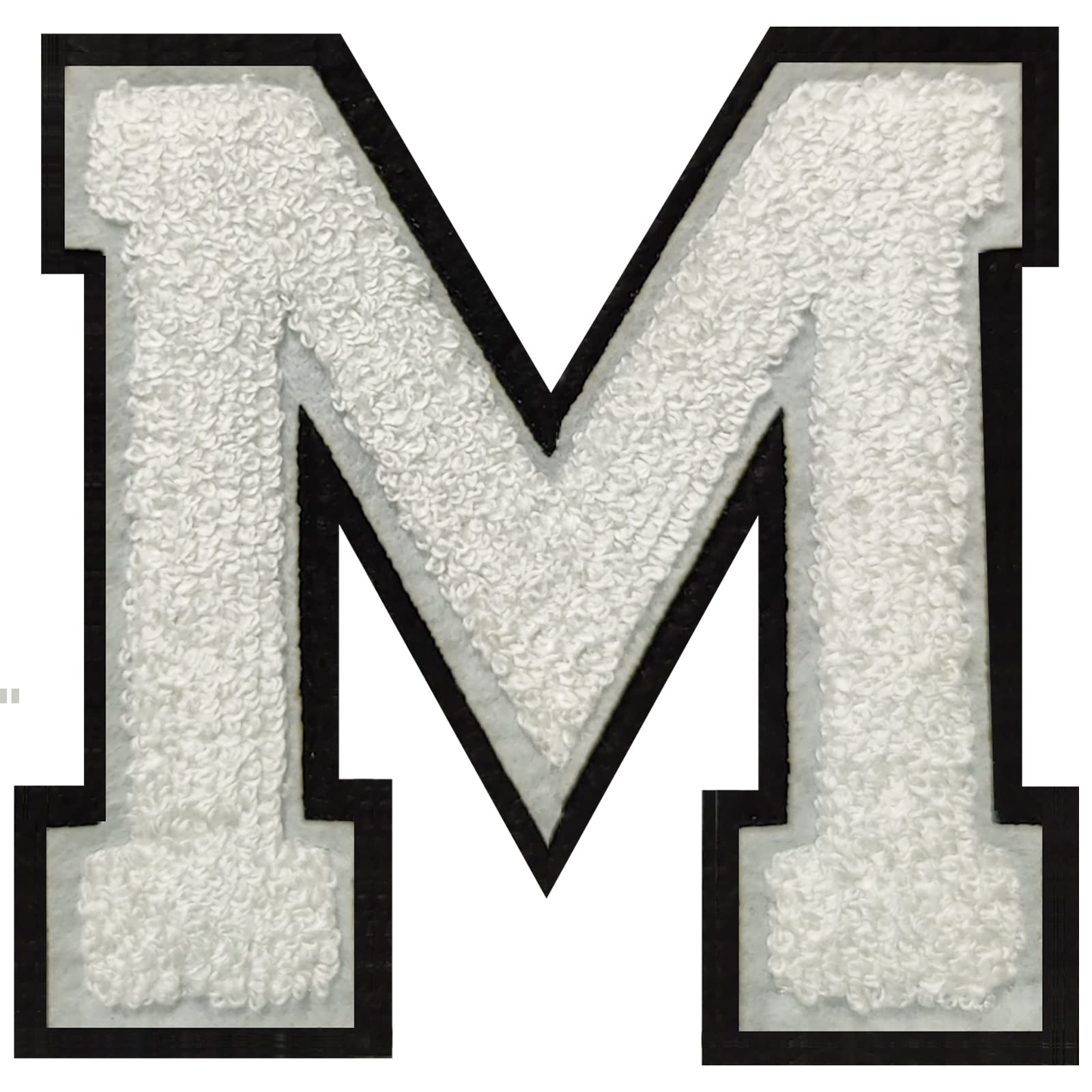 2Pcs Chenille Letter, 2.5" Iron on Letters Patches, Chenille Stitch Varsity Letter Patches for Clothing (White/Black 2-1/2, M)