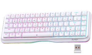 kemove k68 wireless mechanical keyboard triple mode 2.4g/bt5.1/usb-c, 60% gaming keyboard 68 keys hot swappable gateron slive switches with rgb backlit/lighting strip 3000mah battery nkro, white