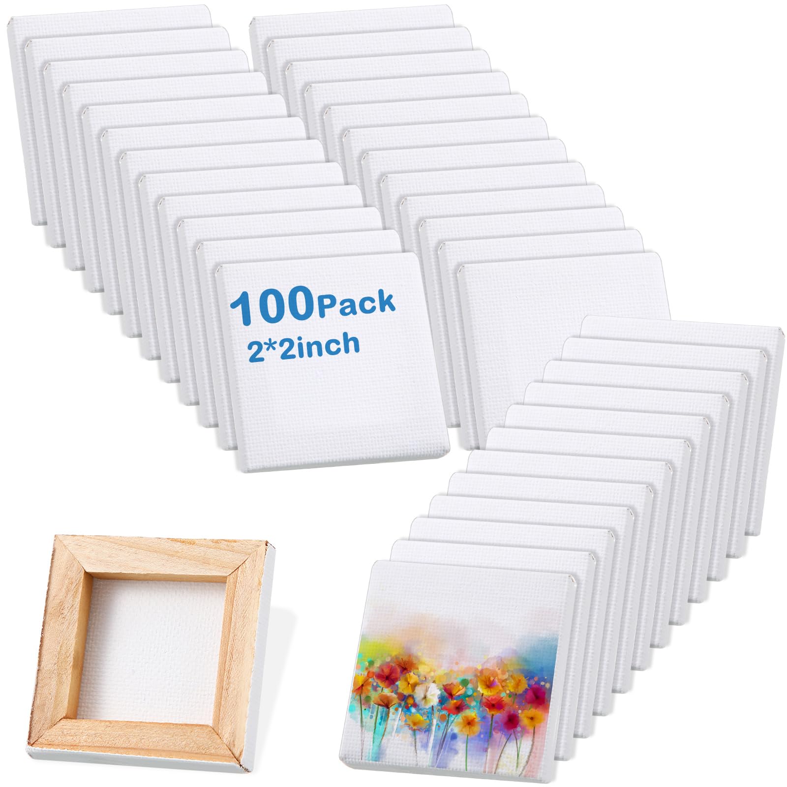 Mini Canvas Panels Small Stretched Canvas Blank Canvas Boards for Painting Square Canvases for Painting Teenagers Art Kids Craft Oil Acrylics (100 pcs,2 x 2 Inch)