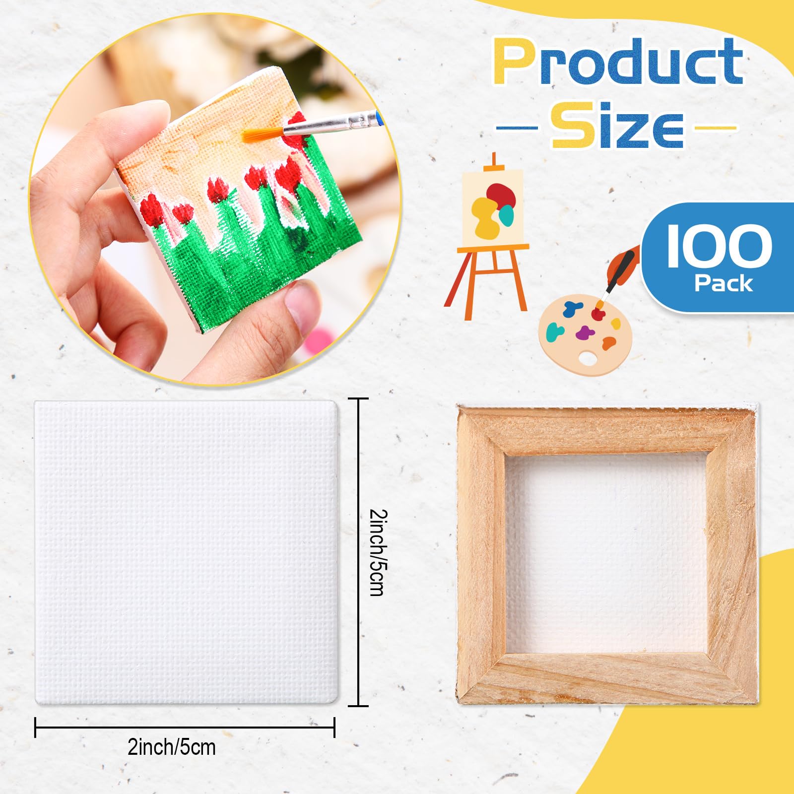 Mini Canvas Panels Small Stretched Canvas Blank Canvas Boards for Painting Square Canvases for Painting Teenagers Art Kids Craft Oil Acrylics (100 pcs,2 x 2 Inch)