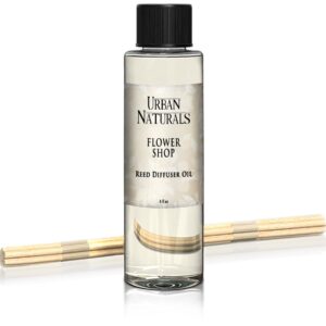 urban naturals flower shop scented oil reed diffuser refill with free set of reed sticks! violets, daisies, hyacinth & rose fragrance notes