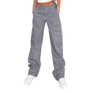 womens baggy cargo pants y2k jeans parachute pants teen girls wide leg trousers trendy clothes hiking pants blue grey