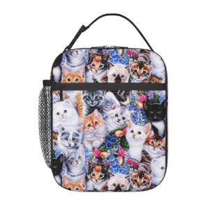 lunch bags for women,insulated thermal cat lovers gifts lunch tote bag,cute cat lunch box with front pocket for office work picnic shopping (cute animal)