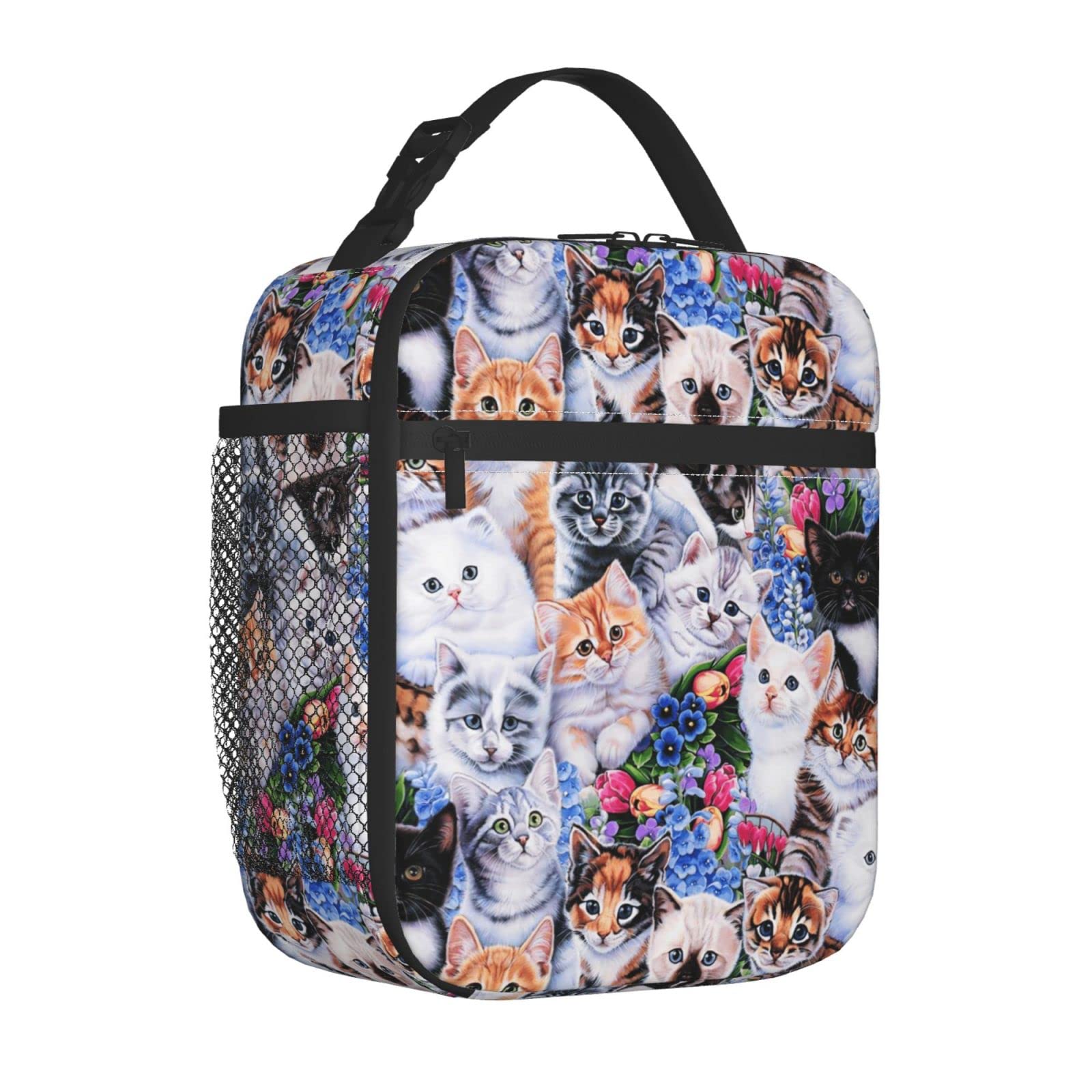 Lunch Bags for Women,Insulated Thermal Cat Lovers Gifts Lunch Tote Bag,Cute Cat Lunch Box with Front Pocket for Office Work Picnic Shopping (Cute Animal)