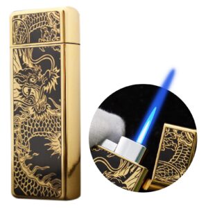 windproof butane gas filled lighter, jet flame dragon lighter, refillable torch lighter with adjustable flame for camping, outdoor activities, candles and more - lightweight, stylish and portable-gold