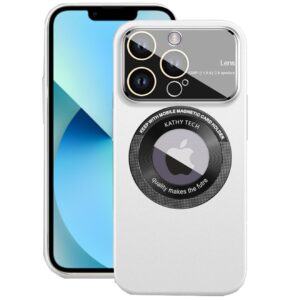 skylmw for iphone 13 pro max case 6.7" 2021, large viewport design, hard pc built-in luxury camera lens protector full protection phone cover with magsafe for women girls boy men, white