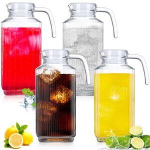 gejoy 4 pieces 60 oz glass pitcher with lid fridge pitcher juice pitcher glass water pitcher beverage drink containers jug for fridge iced tea lemonade milk cocktails cold