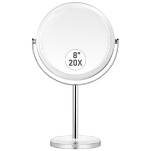 miyadiva 20x magnifying makeup mirror,double sided 1x & 20x magnifying mirror with stand,tabletop magnified vanity mirror with 360°rotation for bathroom or bedroom 8 inch