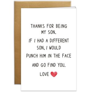 son card funny card for son birthday card thank you for being my son humorous card